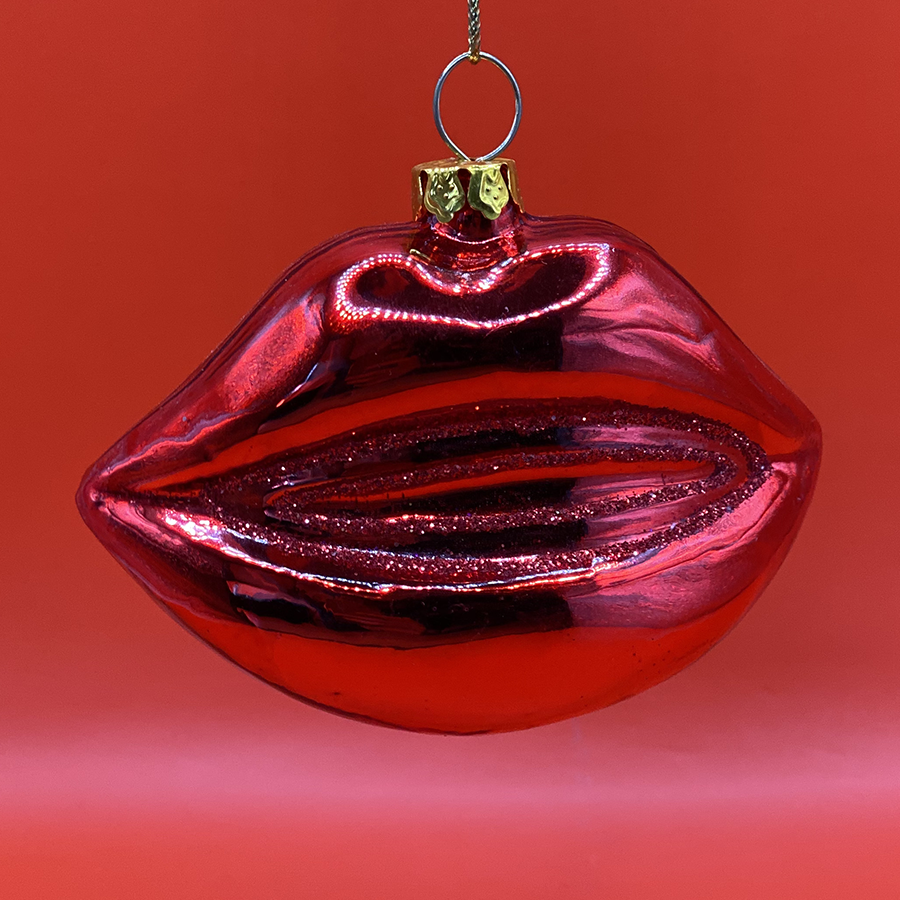 Kerstbal Rode lippen – Foute Kerstballen